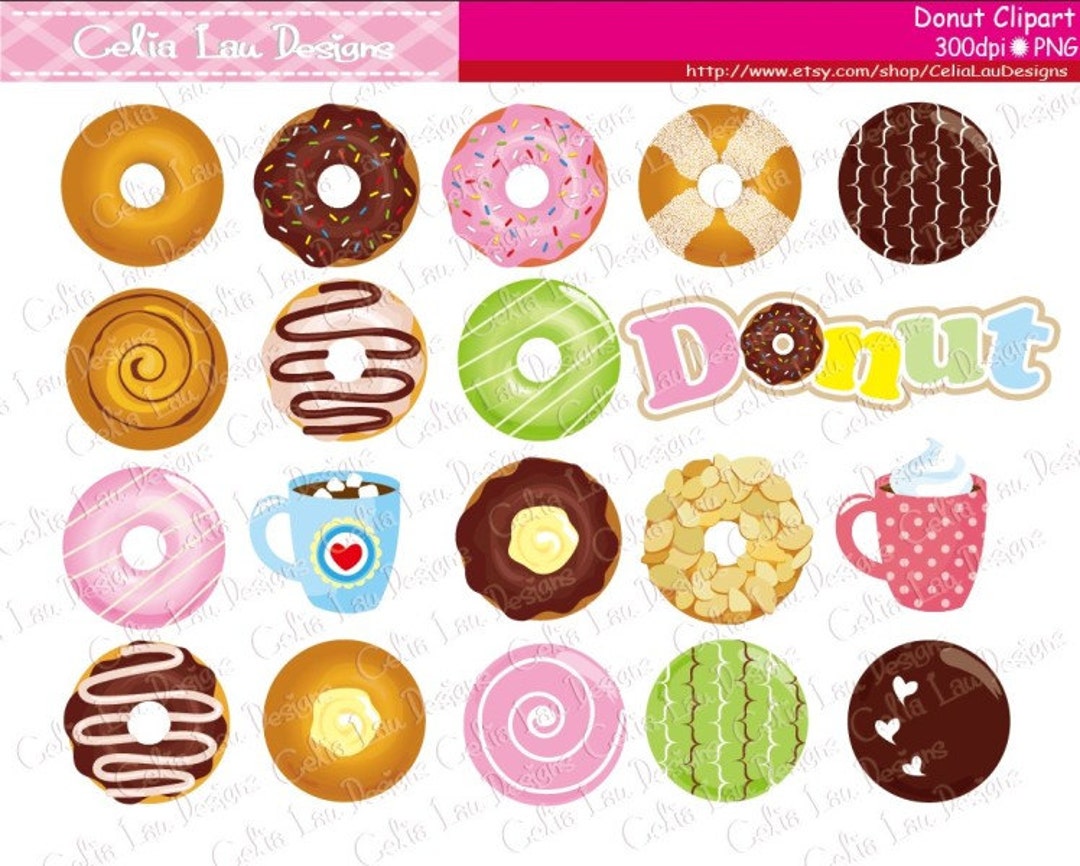 Donuts Clip Art Doughnut Coffee Cute Clip Art / Sweets - Etsy