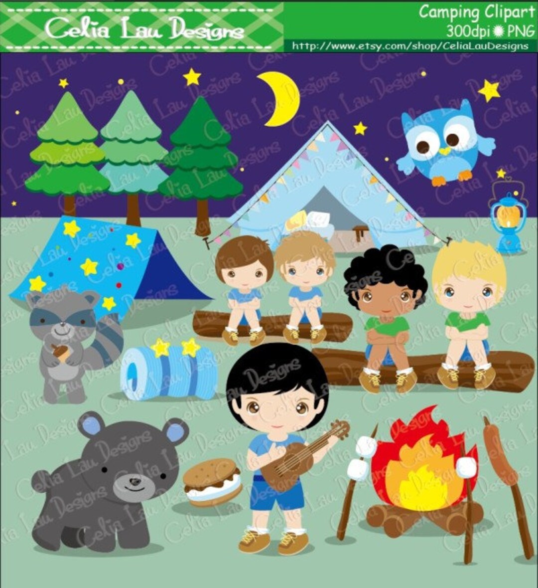 Boy Camping Party, Camp Out Party and Forest Animal Clip Art , Camping ...