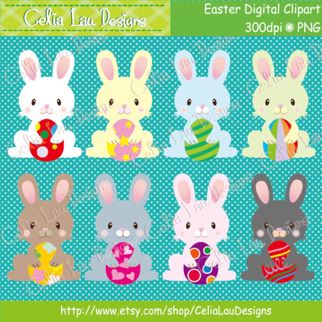 Cute Easter Bunny Clipart(e007), Easter Digital Clipart, Easter Egg ...