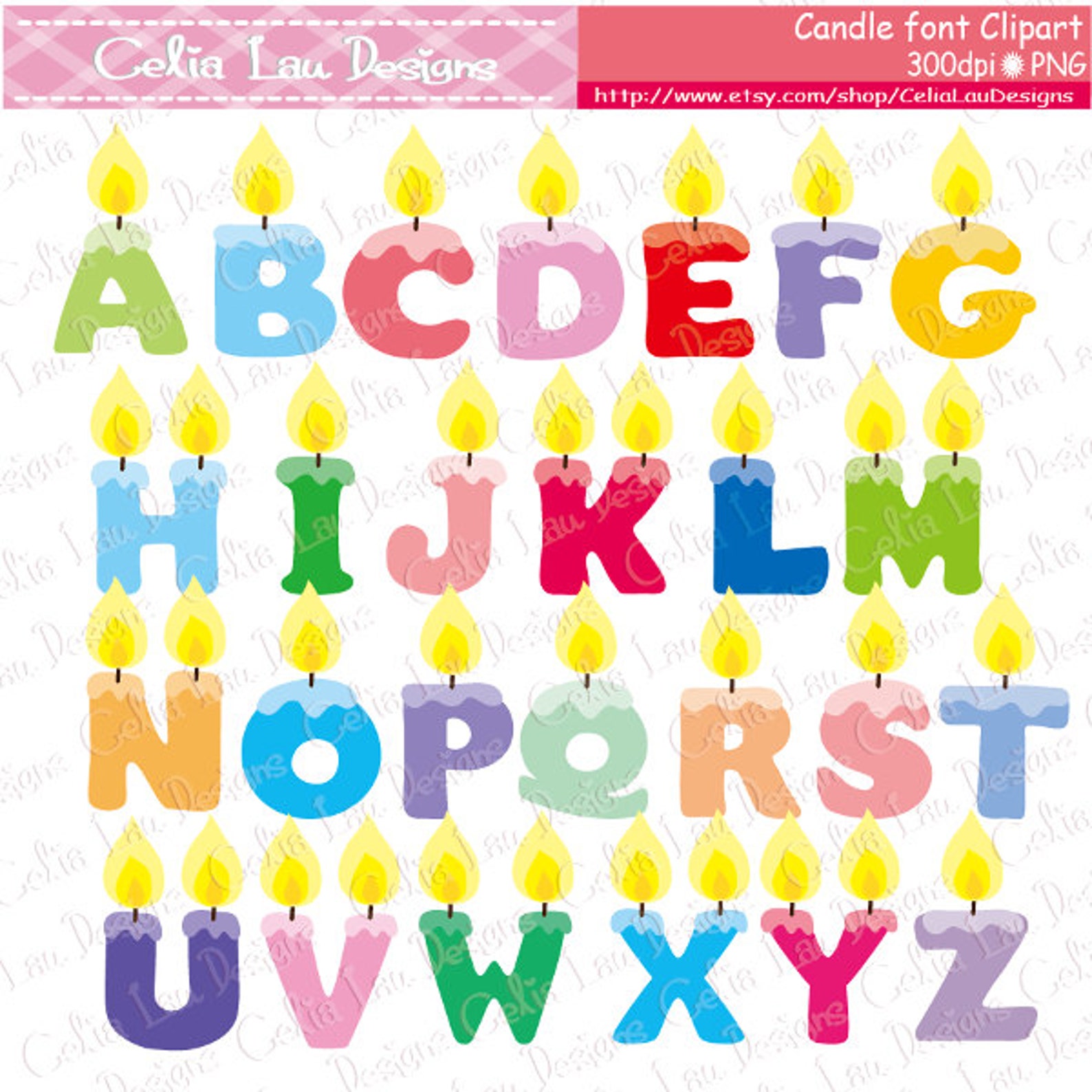 ALPHABET Candles Digital Clip Art / Birthday Candle Alphabet - Etsy