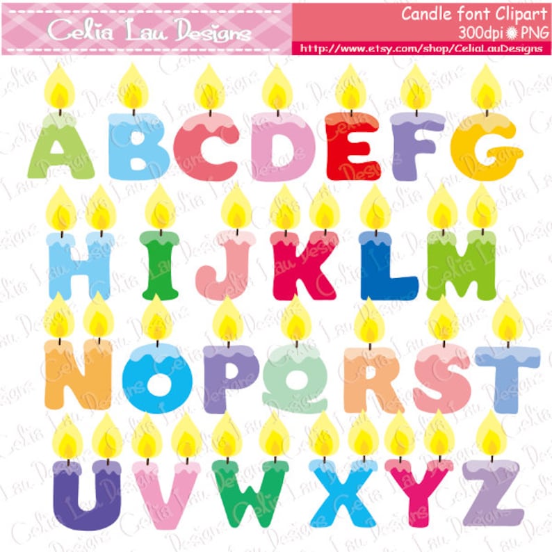 ALPHABET Candles Digital Clip Art / Birthday Candle Alphabet | Etsy