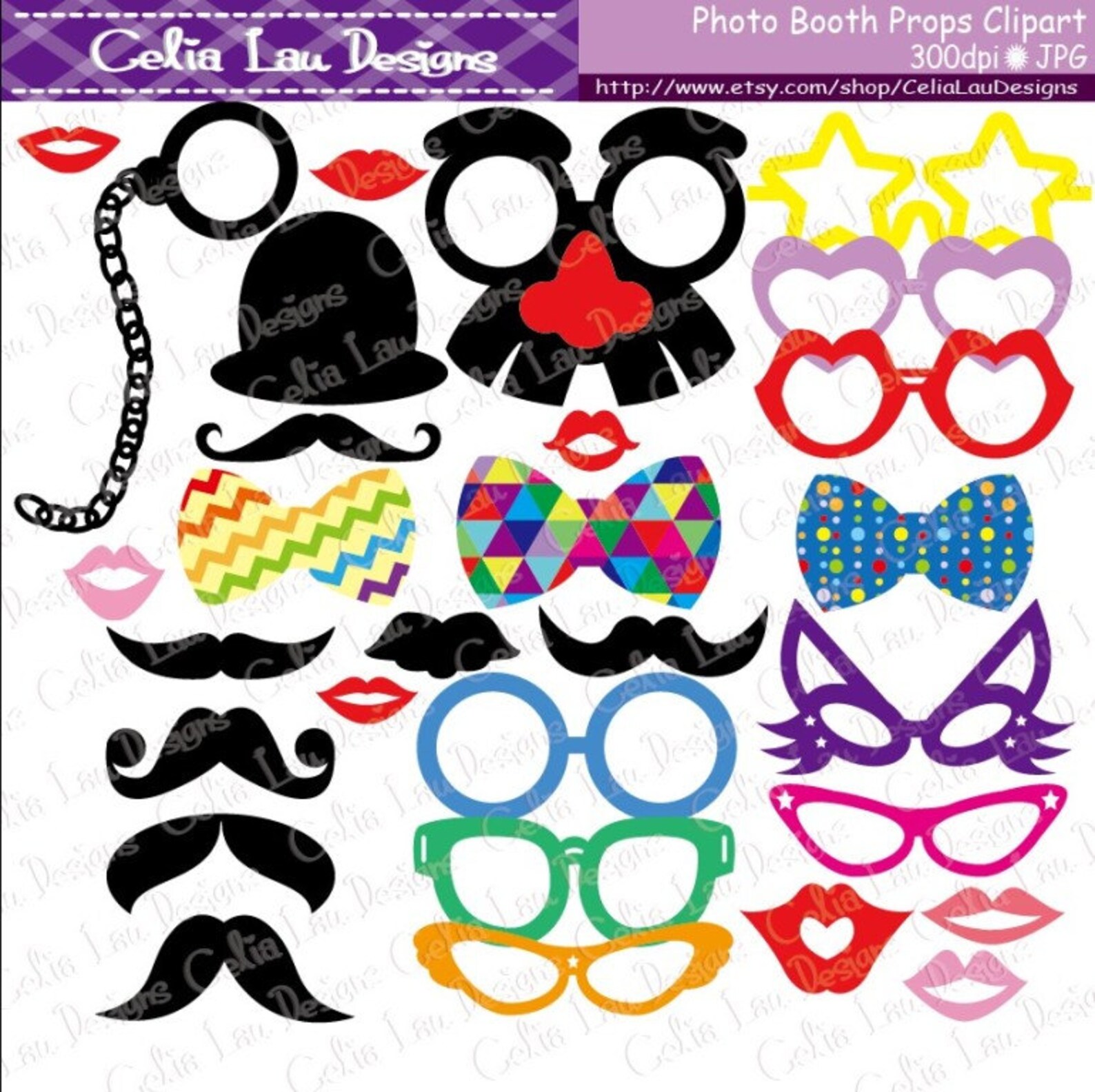 Mustache Clipart Photo Booth Props Hats and Spectacles / DIY - Etsy