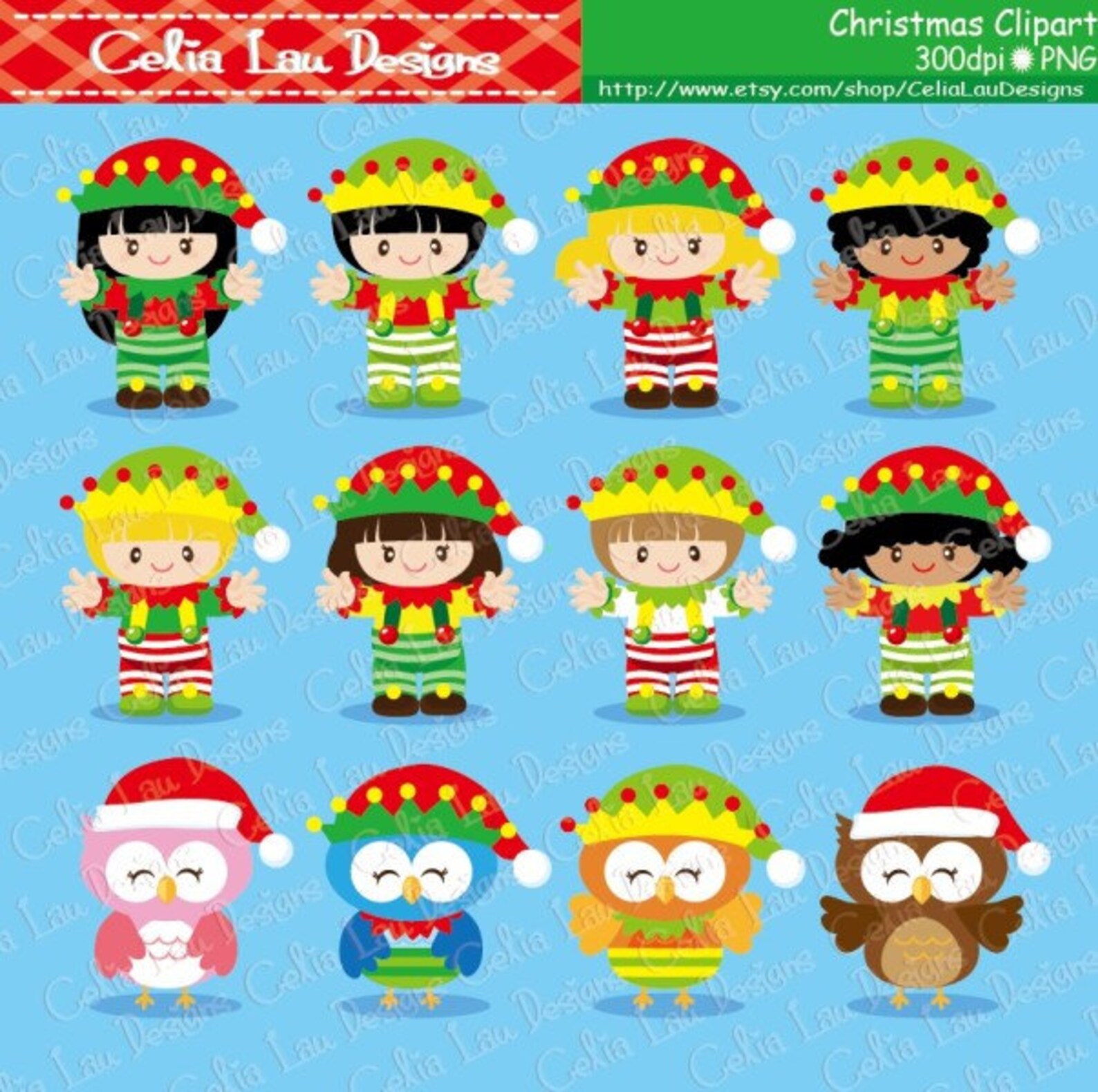 CHRISTMAS KIDS Digital Clipart Christmas Clipart Owl | Etsy