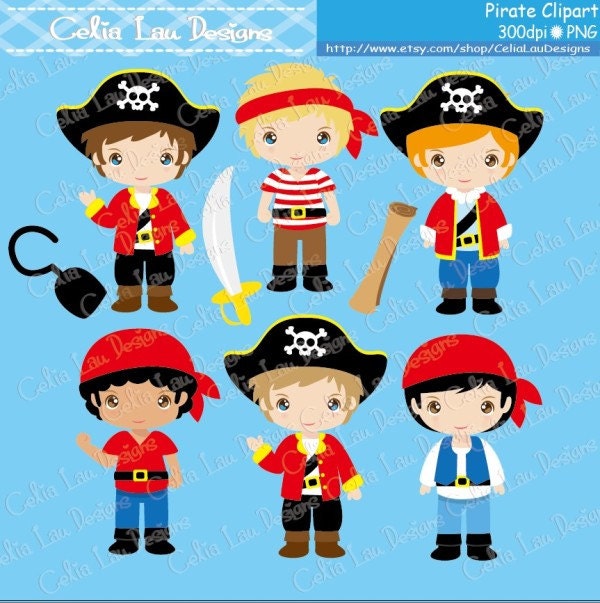 Pirate Clipart/ Cute pirate Clip art and Digital paper | Etsy