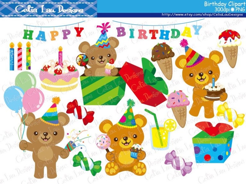 Bear Birthday Digital Clipart Set/ INSTANT DOWNLOAD CG113 - Etsy