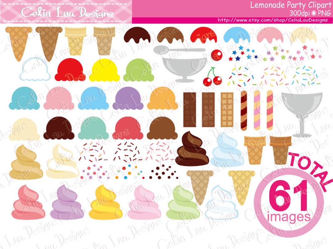 Ice Cream Clipart, Ice Cream Cone Clip Art Set - Etsy