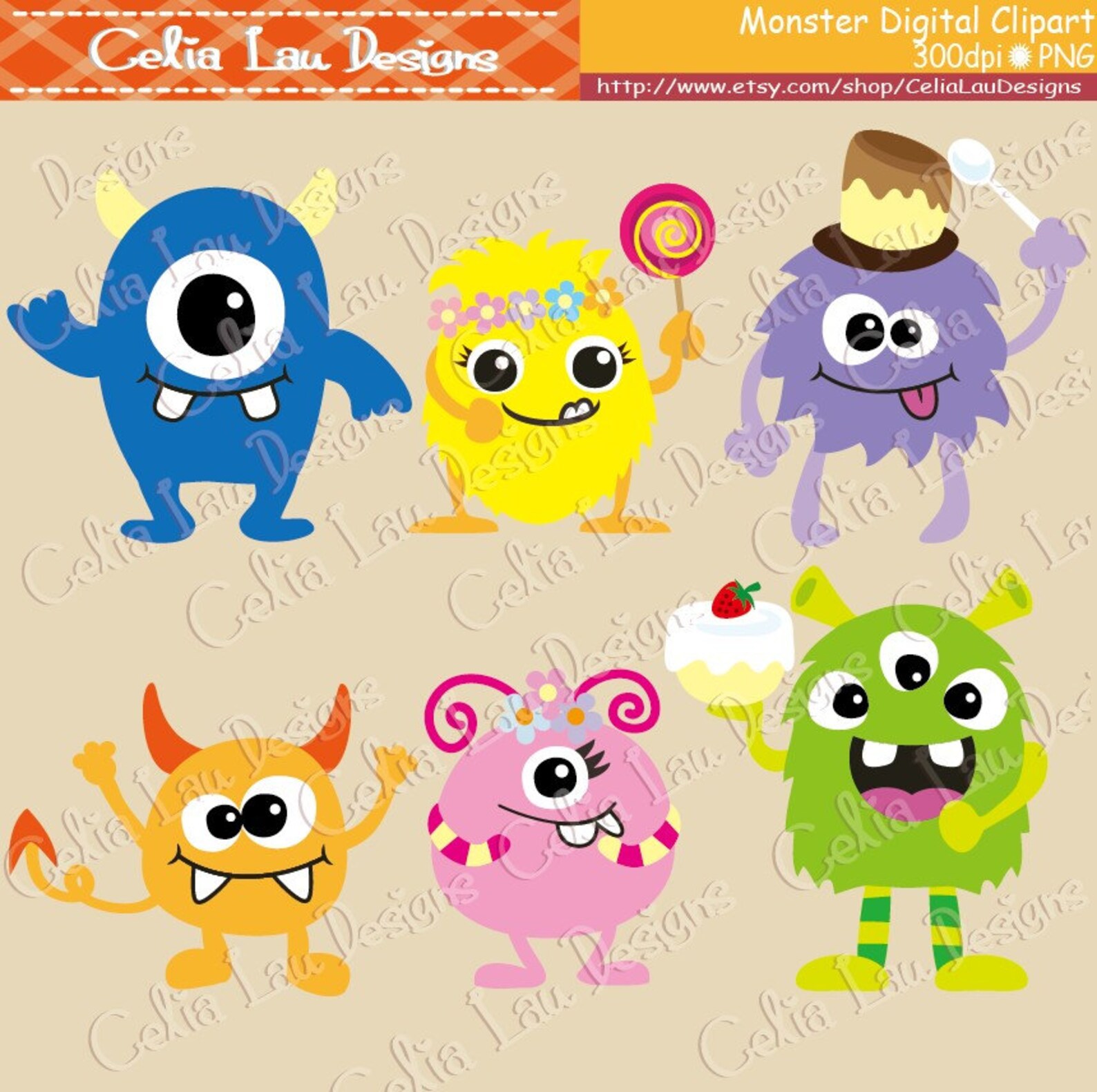 Monsters Clipart Monsters Party Clip Art CG024 Monster - Etsy
