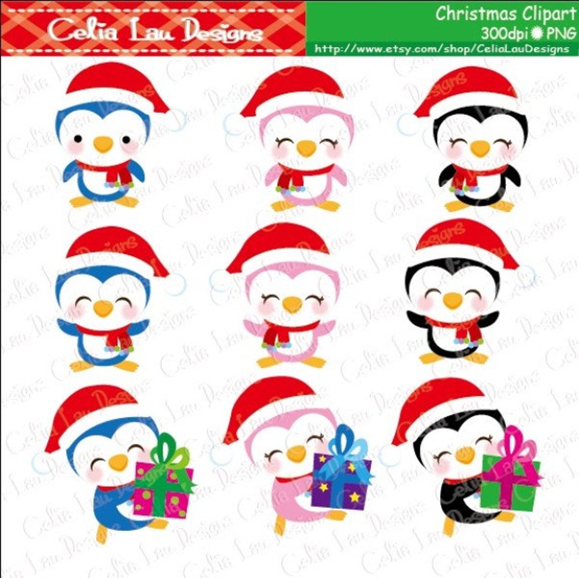 Christmas Clipart Christmas Penguins CG095 Cute Penguin - Etsy