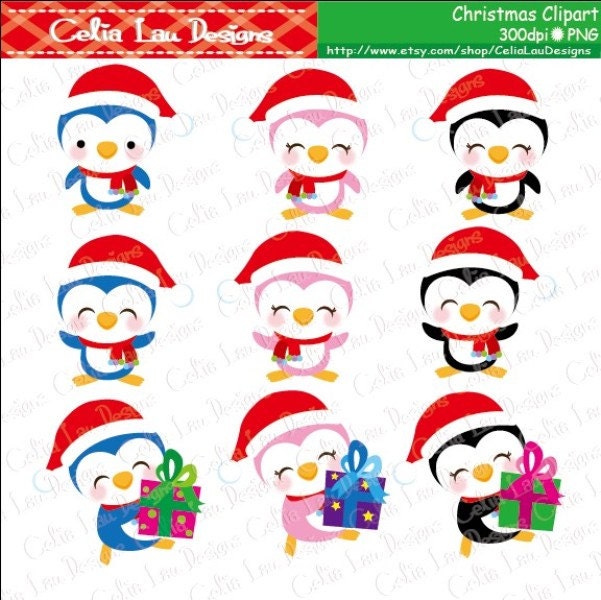 Christmas Clipart Christmas Penguins CG095 Cute Penguin | Etsy