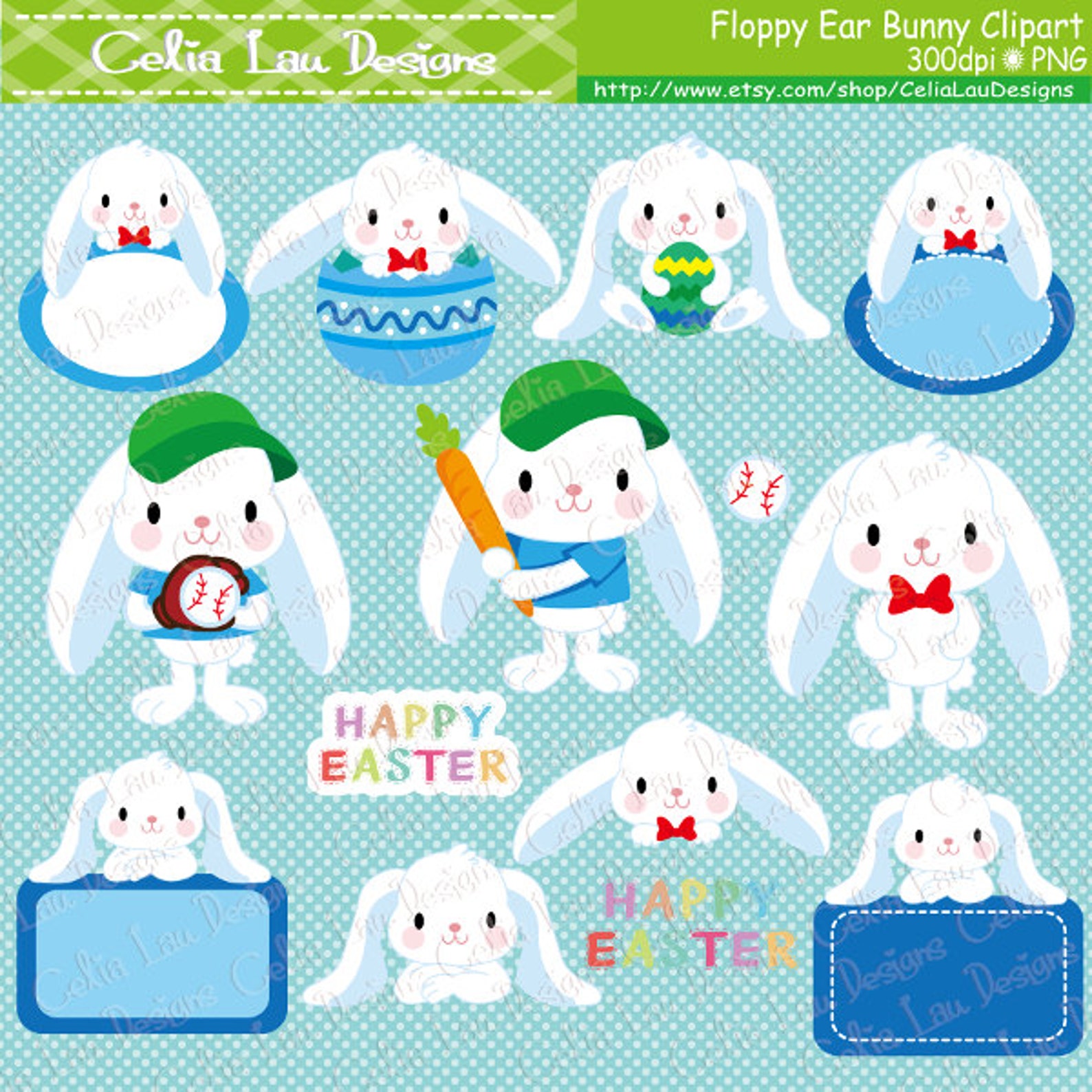 Easter Clipart Easter Bunny Clipart Floppy Ear Bunny - Etsy