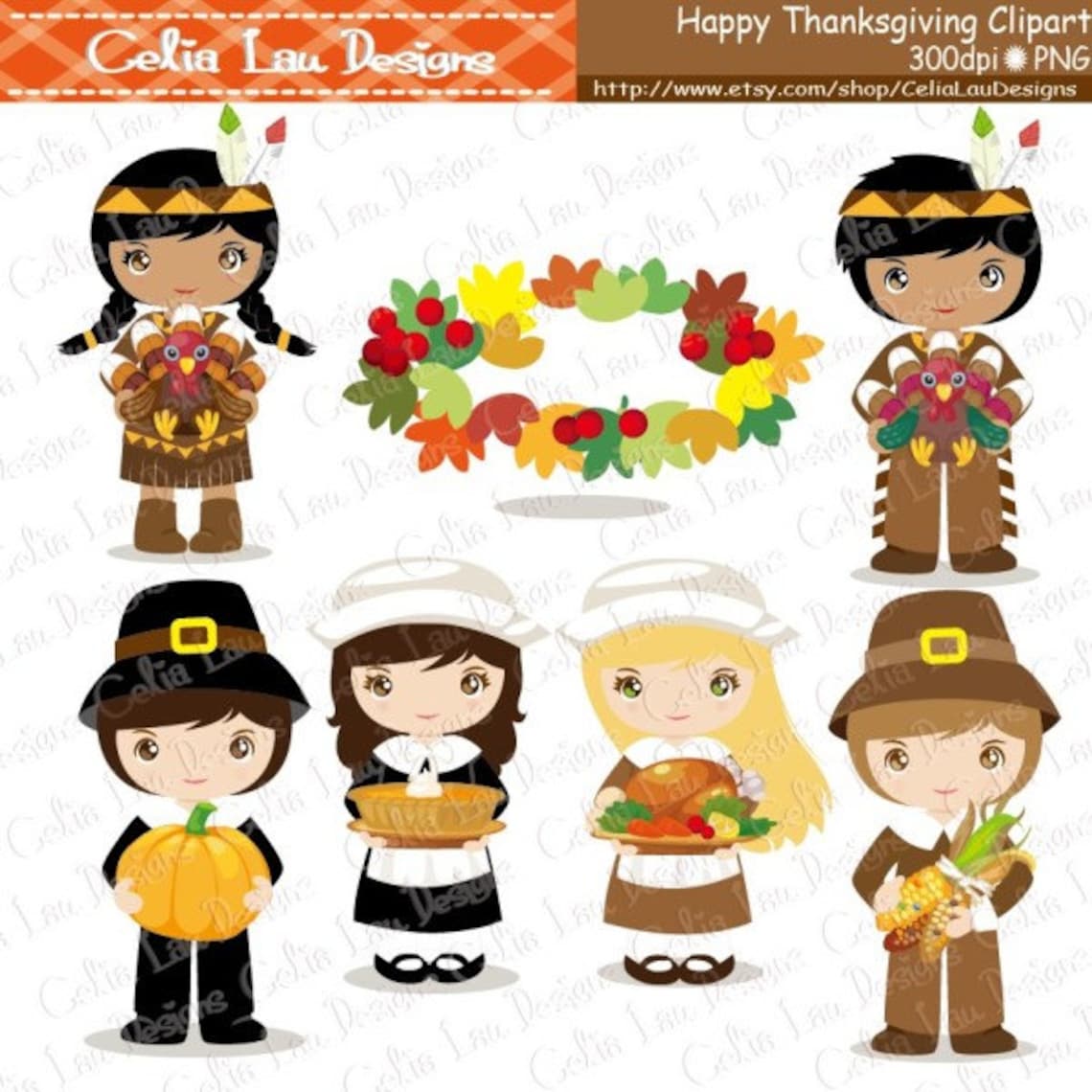 Thanksgiving Clipart Turkey Clipart Pilgrim Clipart Indian - Etsy UK