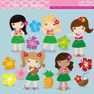 Luau Party Clipart, Cute Hula Girl and Boy Clipart / Hawaiian Party ...