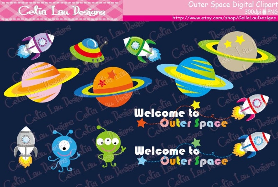 Outer Space Clipart Astronauts Clipart UFO Alien Astronaut - Etsy
