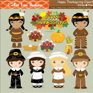 Thanksgiving Clipart, Turkey Clipart, Pilgrim Clipart, Indian Clipart ...