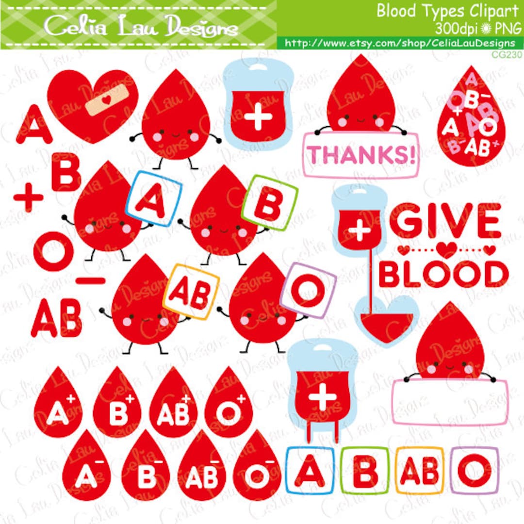 Blood Type Clipart, Give Blood Clip Art, Blood Type Cartoon - Etsy