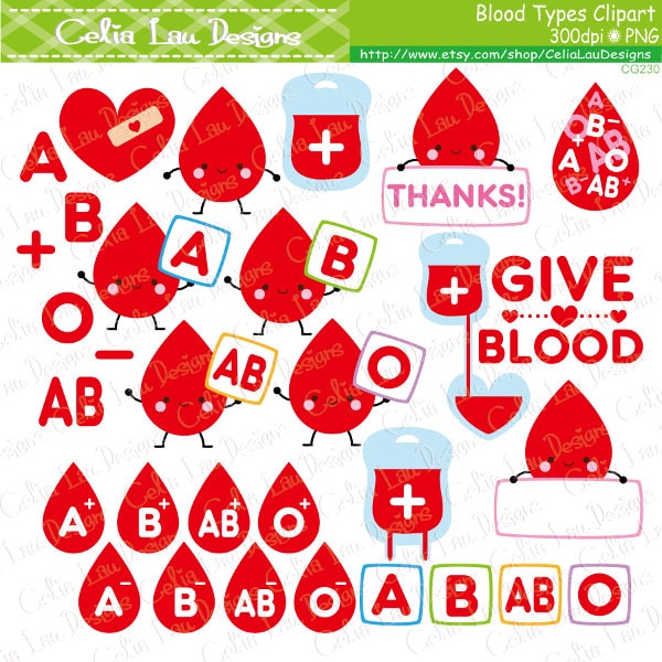 Blood Type Clipart, Give Blood Clip Art, Blood Type Cartoon - Etsy