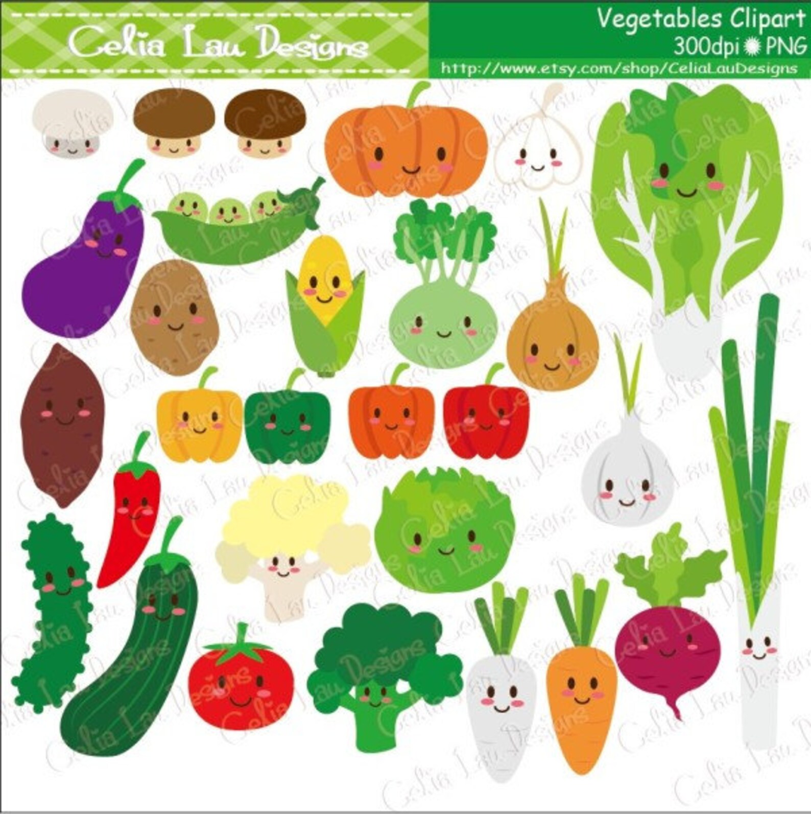 Happy Veggies Kawaii Veggiescute Vegetables Digital Clip Art - Etsy