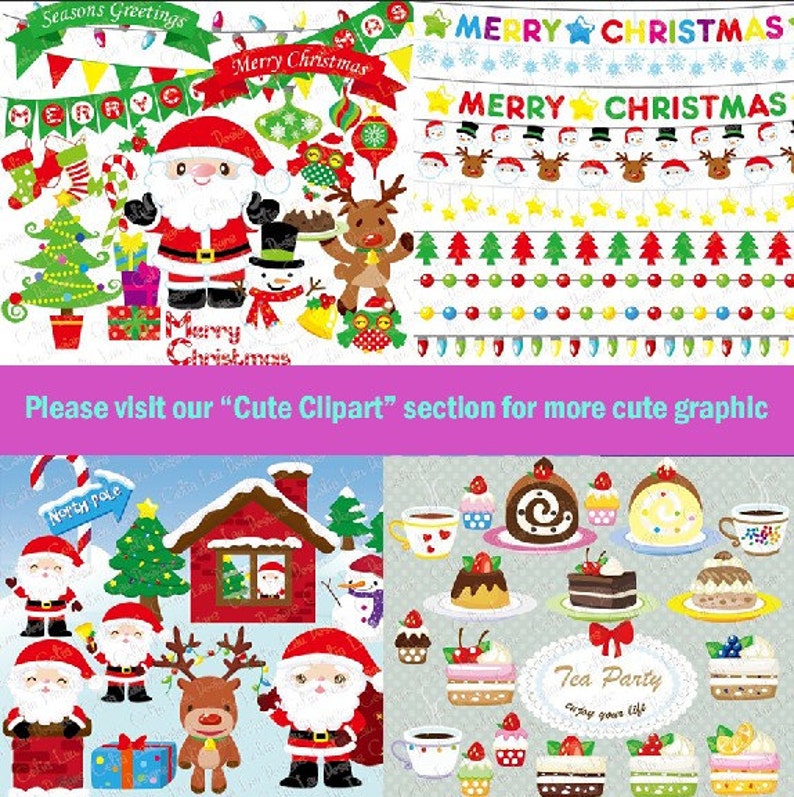 Christmas Clipart Santa Rudolph Reindeer Festive Bunting | Etsy