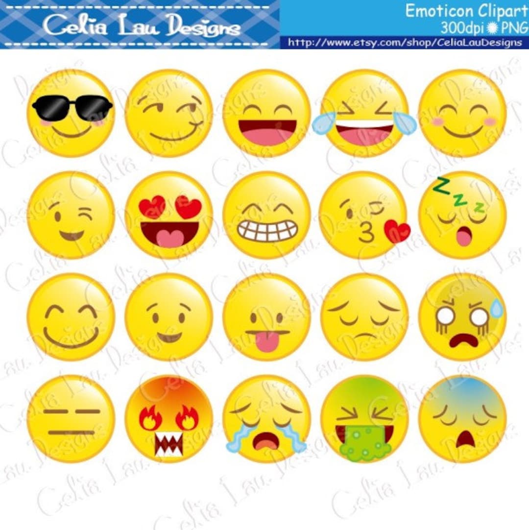 Emoticons Clip Art, Cute Face Clip Art / Happy Face / Personal ...