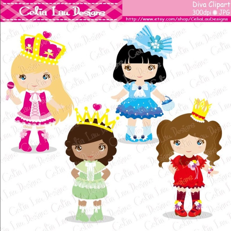 Diva Princess Party Digital Clipart / Little Girls Diva Party | Etsy