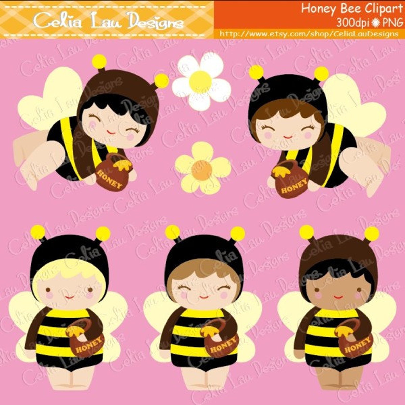 Bees Clipart Honey Bees Clip Art Bumble Bees Honeycomb | Etsy