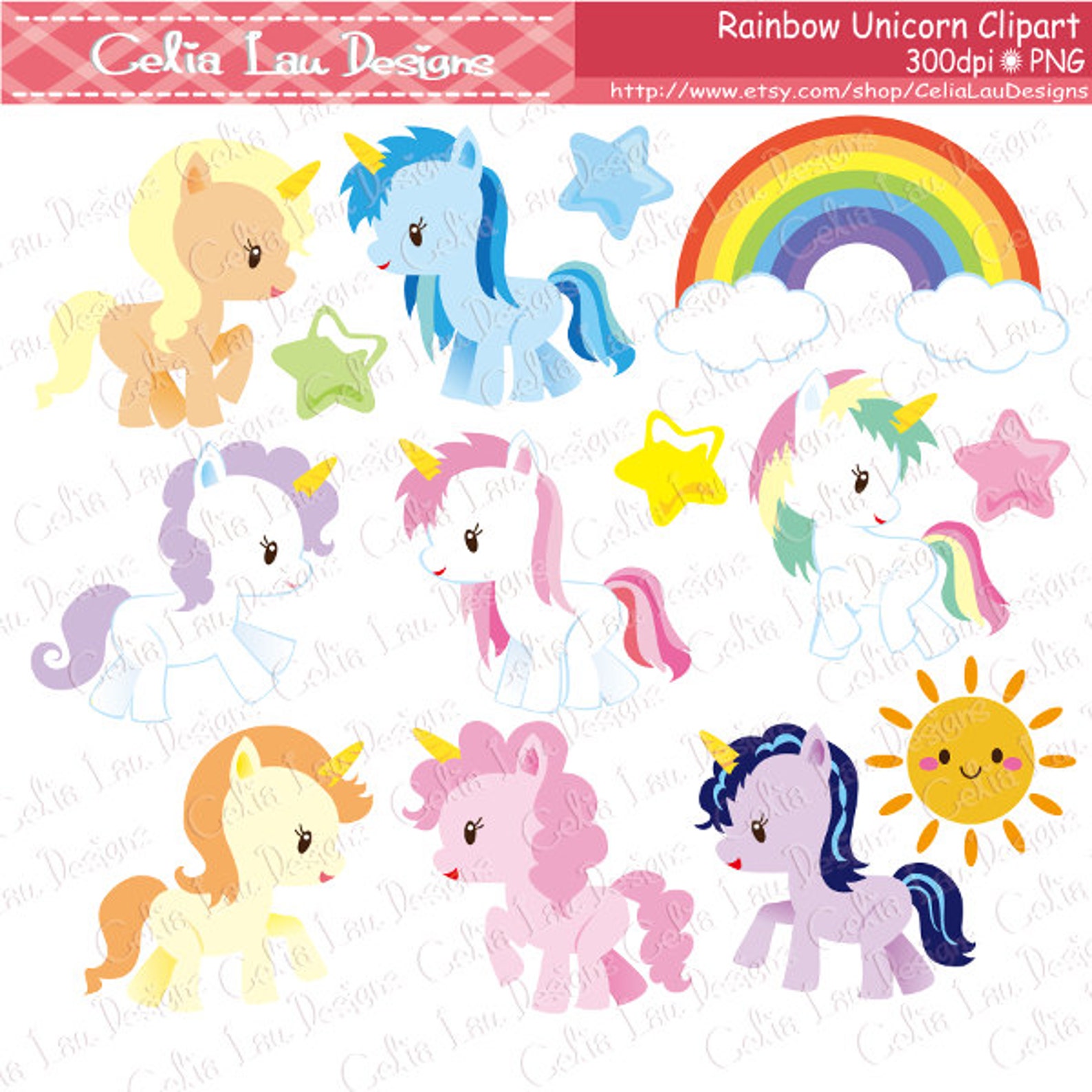 Rainbow Unicorn Clipart/ Cute Unicorn and Rainbow Clipart - Etsy Sweden