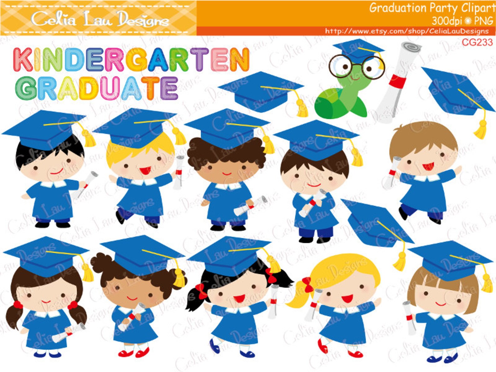 Blue Graduation Clipart - Etsy