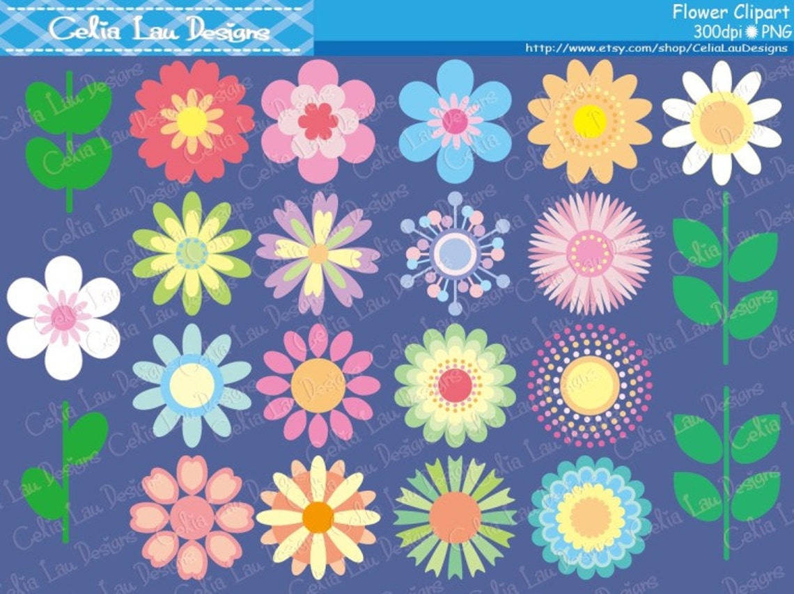 Flower Clipart Mod Flower Clip Art CG167 | Etsy