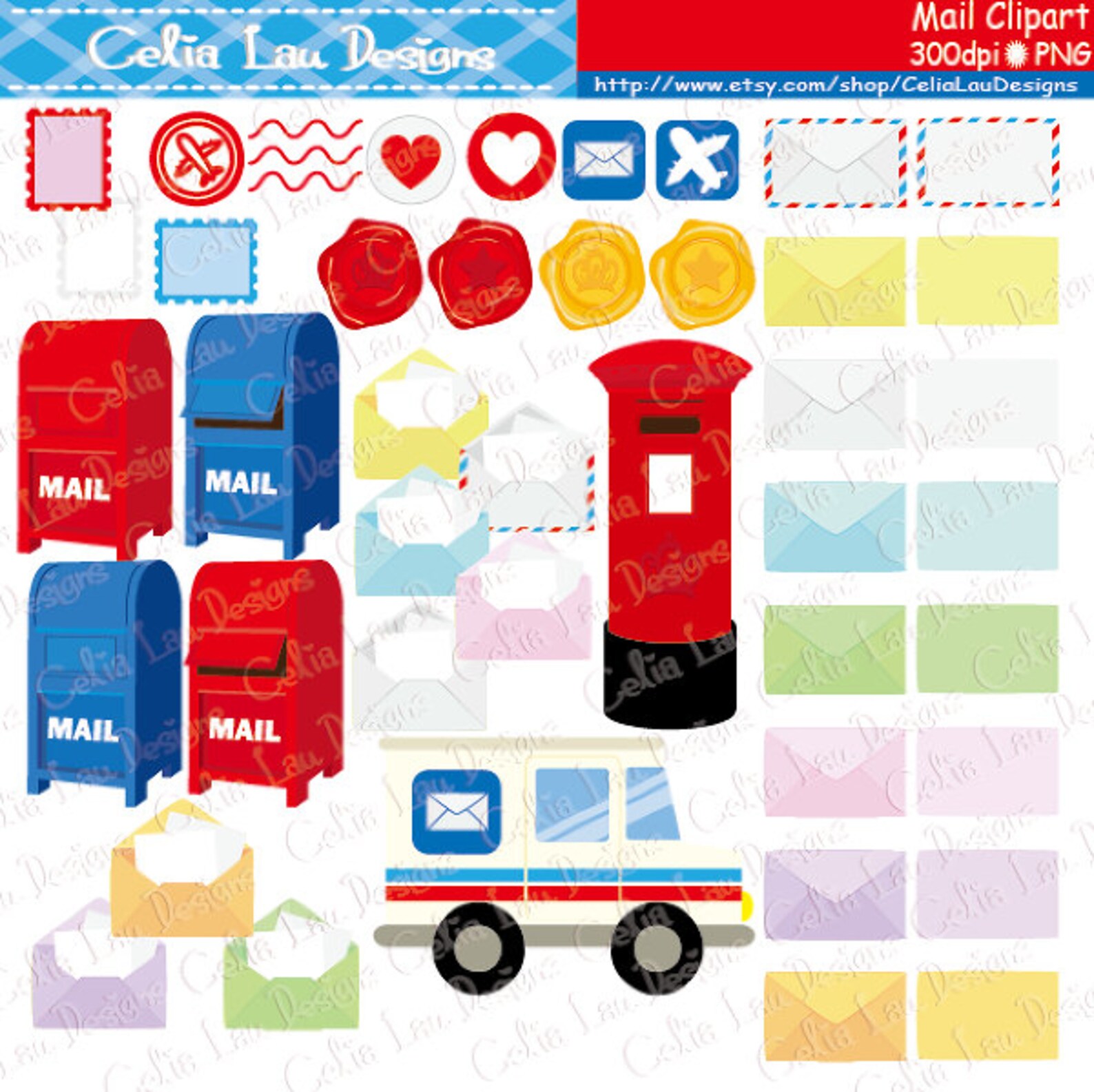 Mail Clipart Postage Letters Stamps Envelope Digital - Etsy