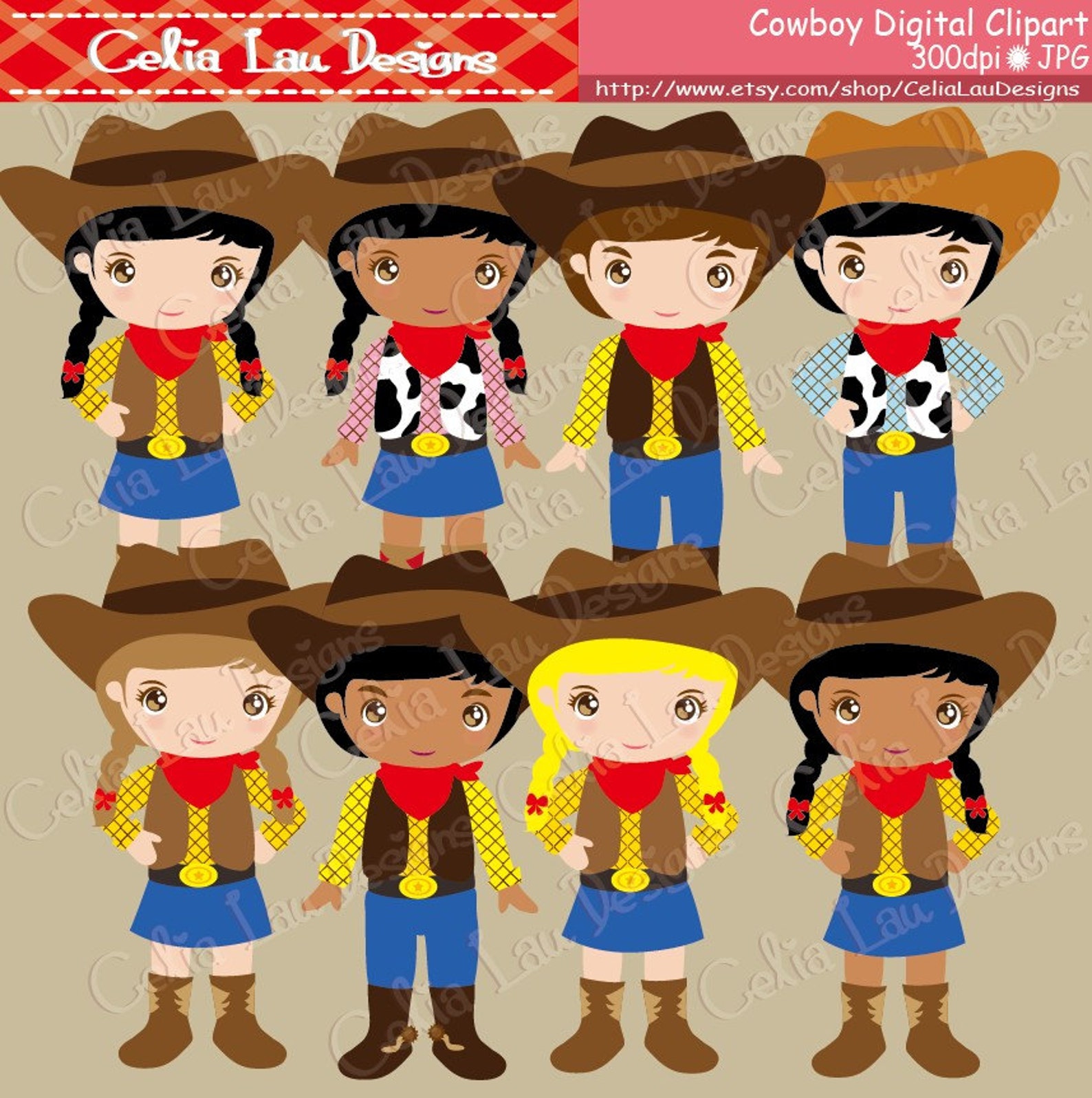 Cowboy Clip Art / Cute Cowboys Clipart and Digital Paper | Etsy