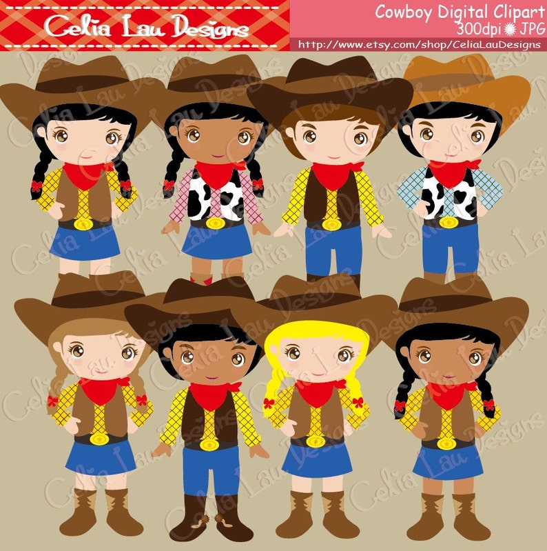Cowboy Clip Art / Cute Cowboys Clipart and Digital Paper | Etsy