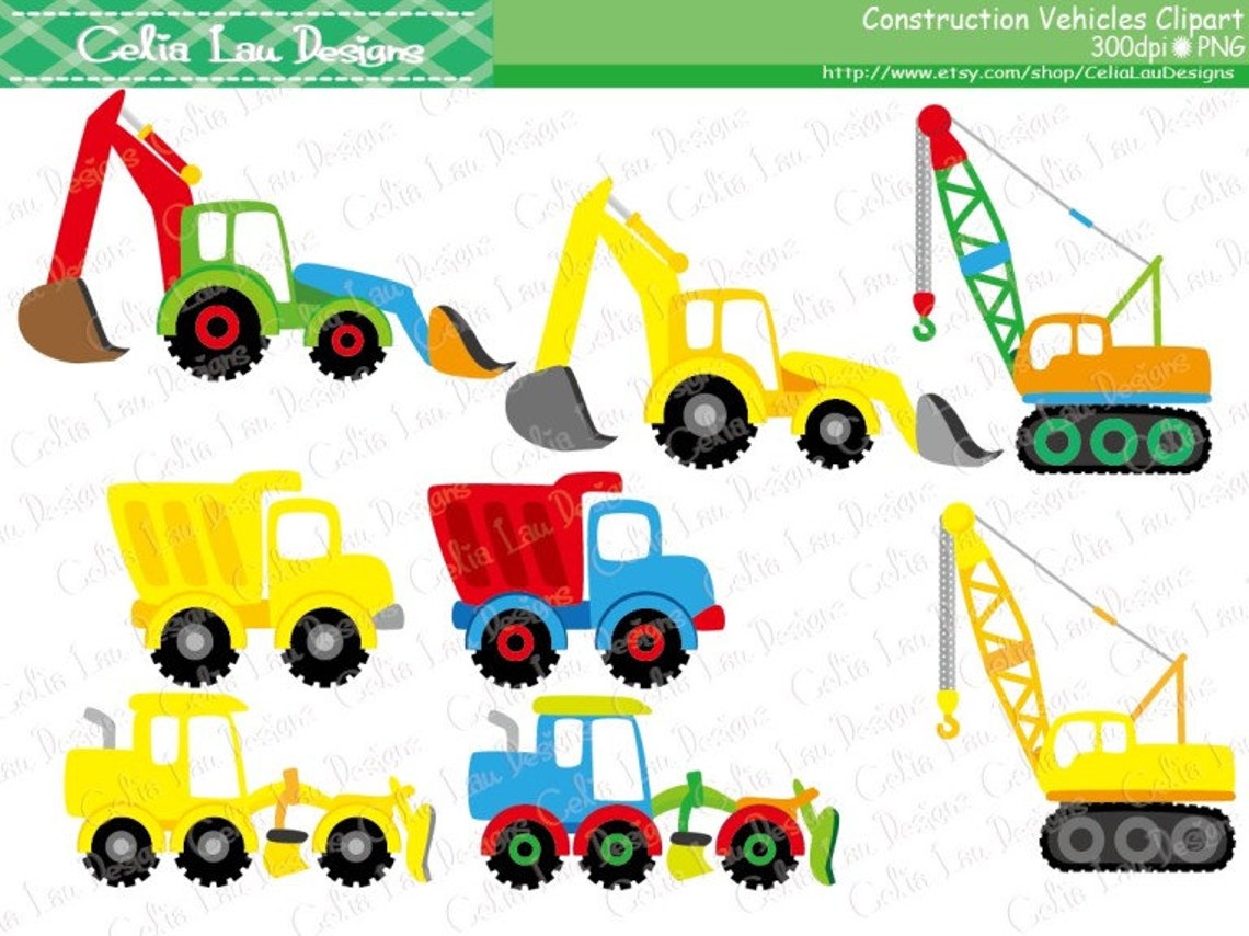 Construction Vehicles Digital Clipart and Background - Etsy