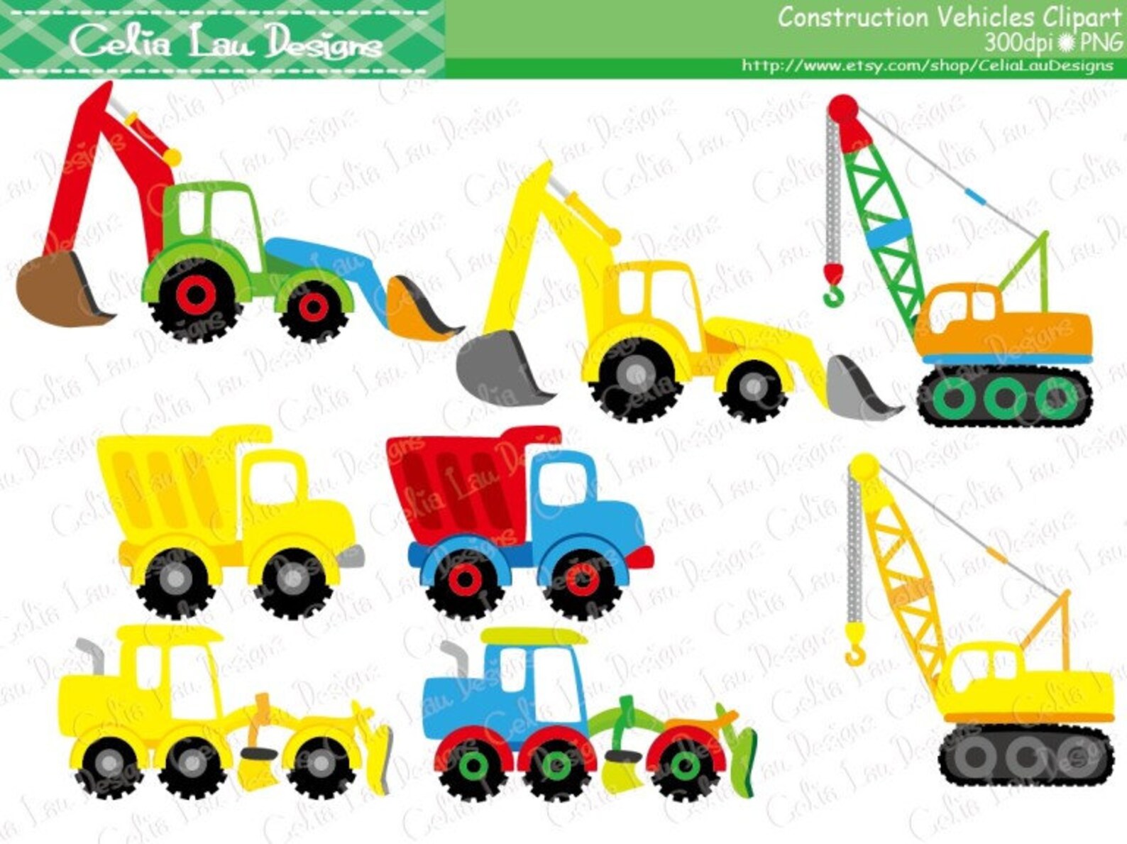Construction Vehicles Digital Clipart and Background - Etsy