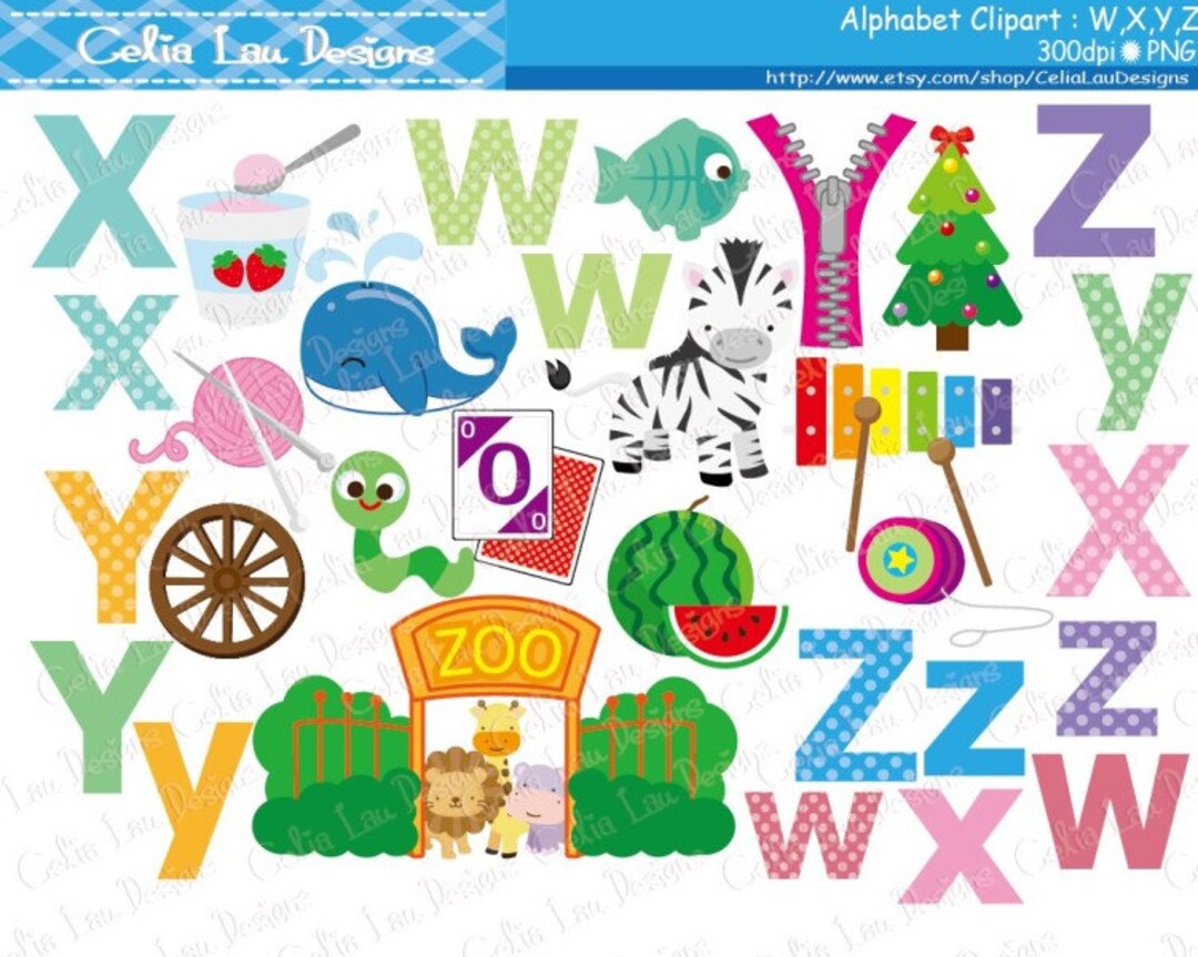 Alphabet Clipart : W,X,Y,Z / Back to School Clip Art / INSTANT DOWNLOAD ...