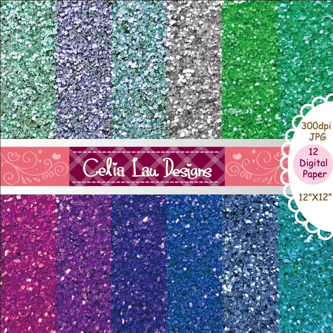 Snow Queen 12 Color Set Pattern Digital Paper Pack, Glitter Background ...