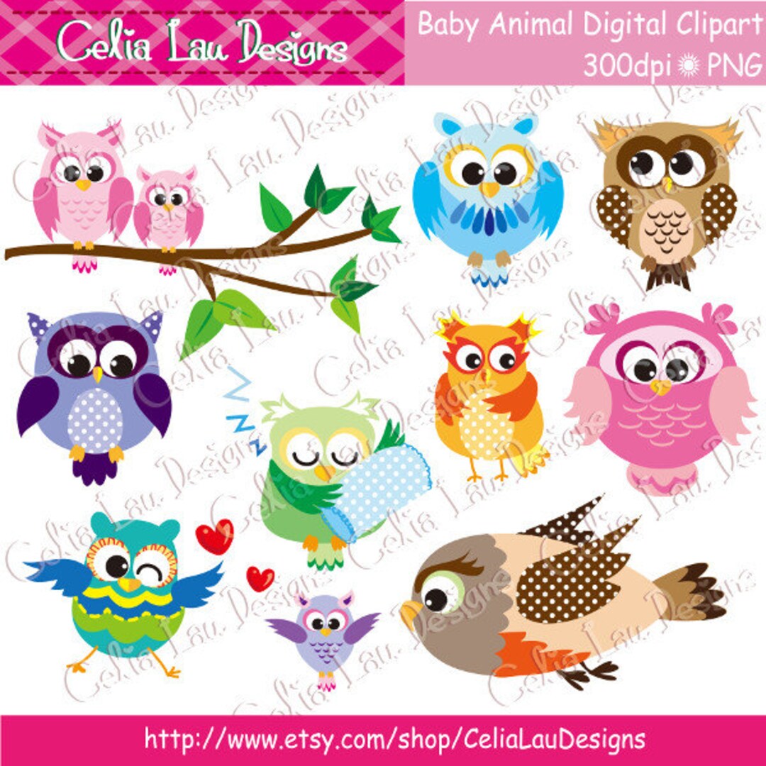 Polka Dot Owls Digital Clipart/ 10 Cute Animals Clipart /owl Graphic ...