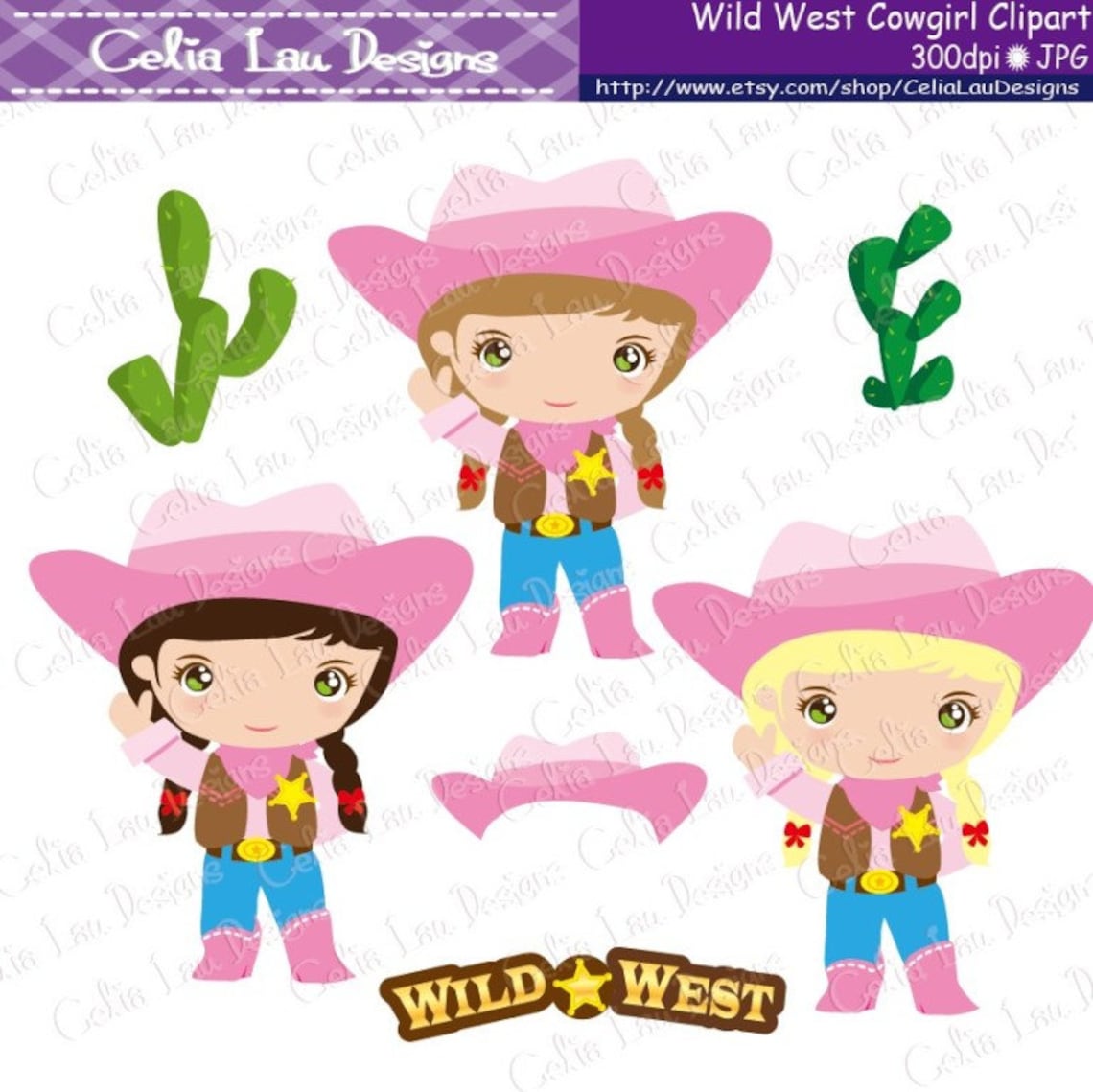 Cowgirl Clip art / Sheriff clip art / Wild West Cute Cowgirls | Etsy