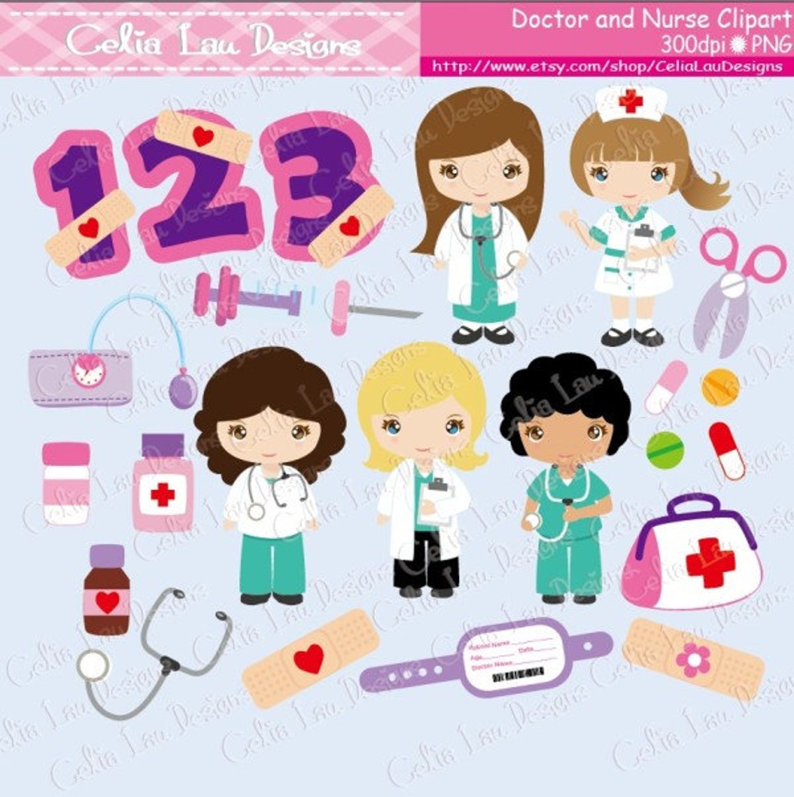 Cute Girls Nurse and Doctor Clipart Career Clipart Doctor - Etsy