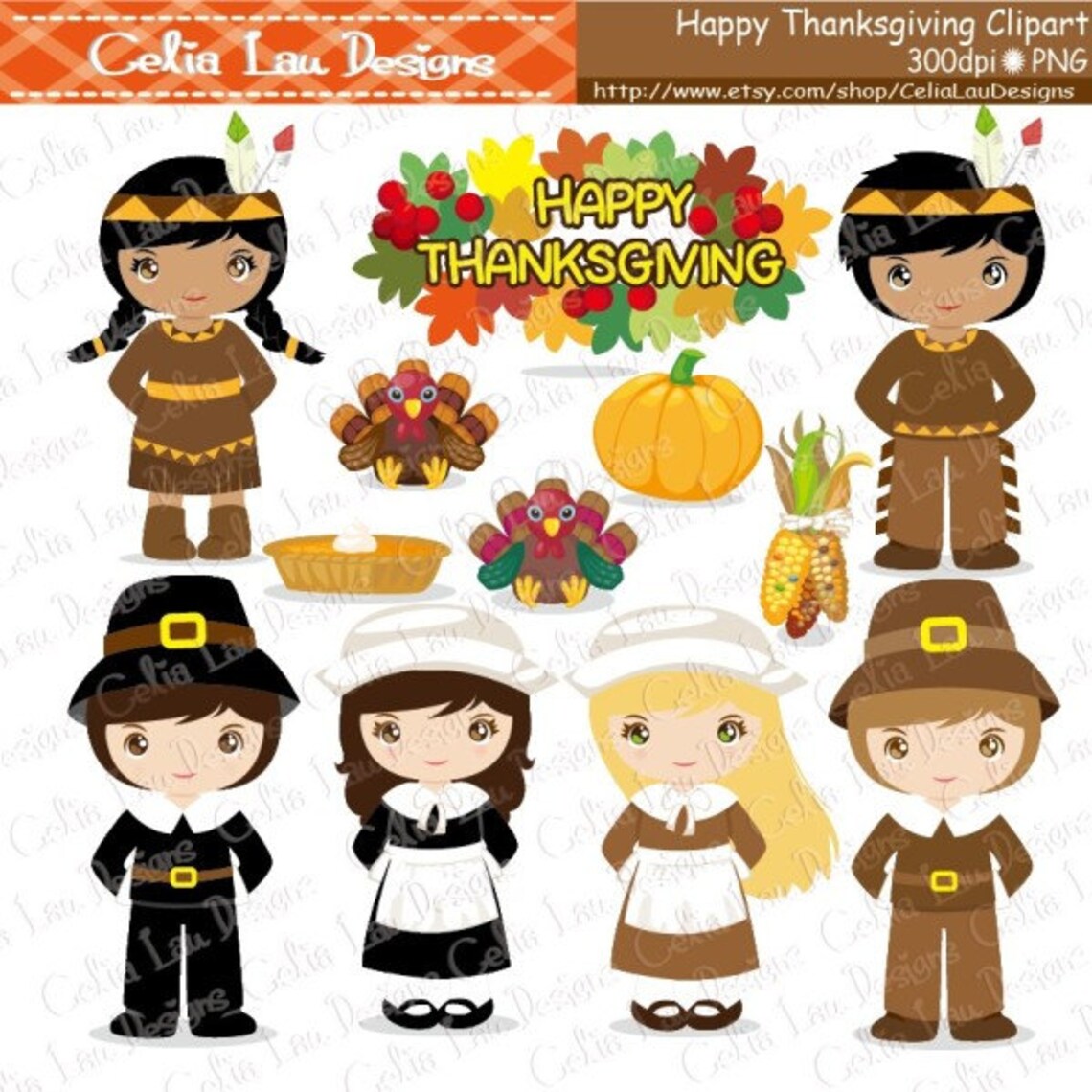 Thanksgiving Clipart Turkey Clipart Pilgrim Clipart Indian - Etsy UK