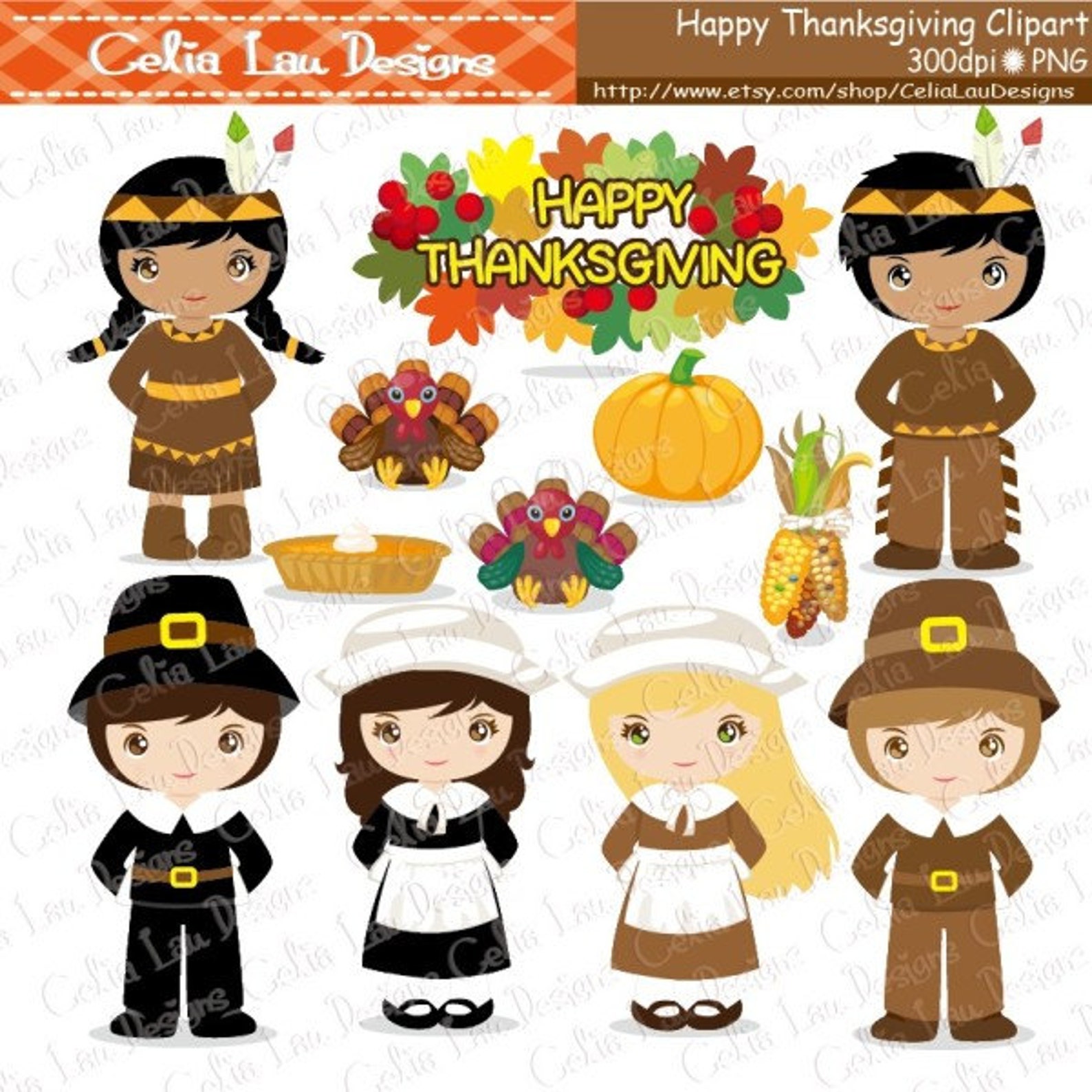 Thanksgiving Clipart Turkey Clipart Pilgrim Clipart Indian - Etsy UK