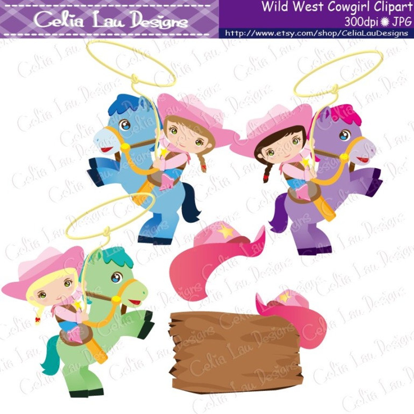 Cowgirl Clip Art / Sheriff Clip Art / Wild West Cute Cowgirls - Etsy