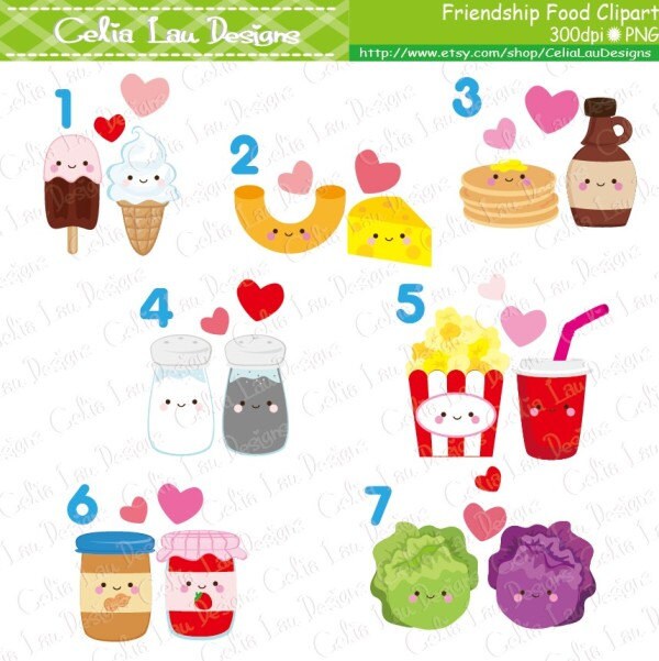 Friendship Food Cartoon 2 Best Friend Cute Clip Art / Cute | Etsy