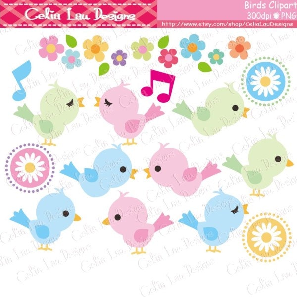 Pastel Birds Clipart Set Flower Clipart Spring Bird - Etsy Australia