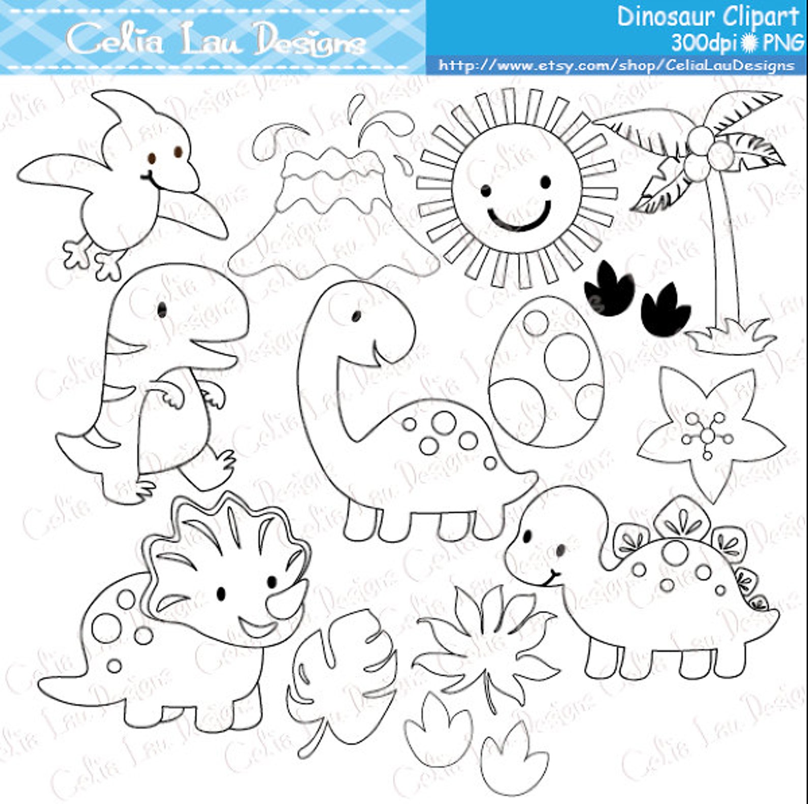 Dinosaur Digital Clipart / Cute Dinosaur Clip Art / Dinosaur Party ...