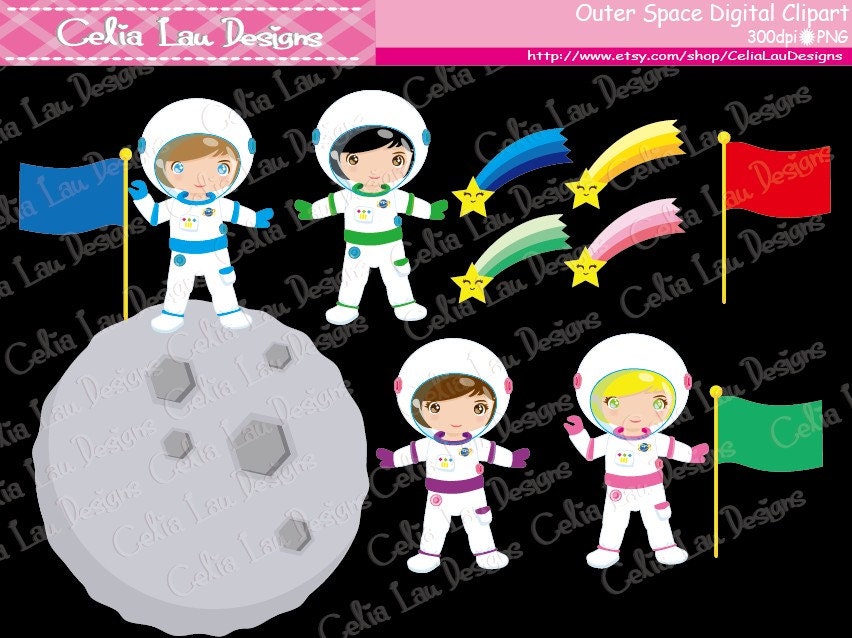 Outer Space Clipart Astronauts Clipart UFO Alien Astronaut | Etsy