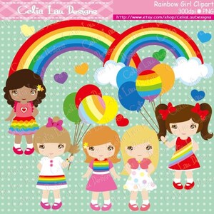Rainbow Girl Clipart/ Cute Girl and Rainbow Clipart / Balloon Clip Art ...