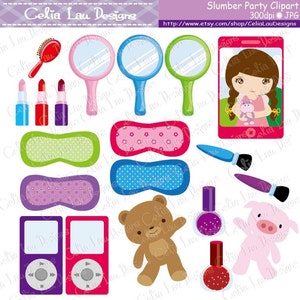 Pajama Party Clipart, Slumber Party Clipart, Cute Girl Night Sleepover ...
