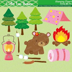 Cute Girl and Forest Animal Clip Art GIRL Camping Party, Camp Out Party ...