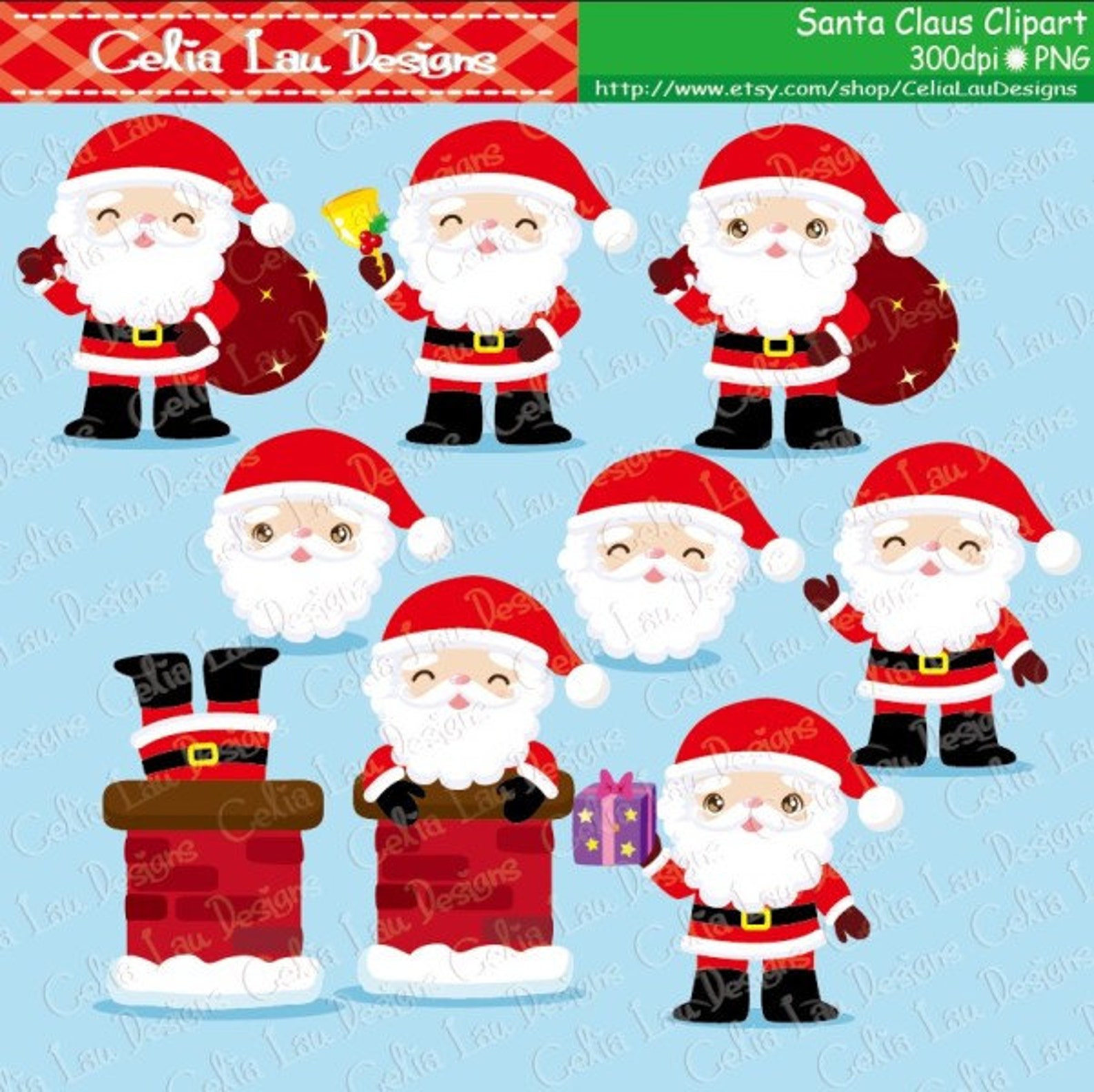 Santa Claus Clipart Reindeer Snowman Christmas Tree - Etsy