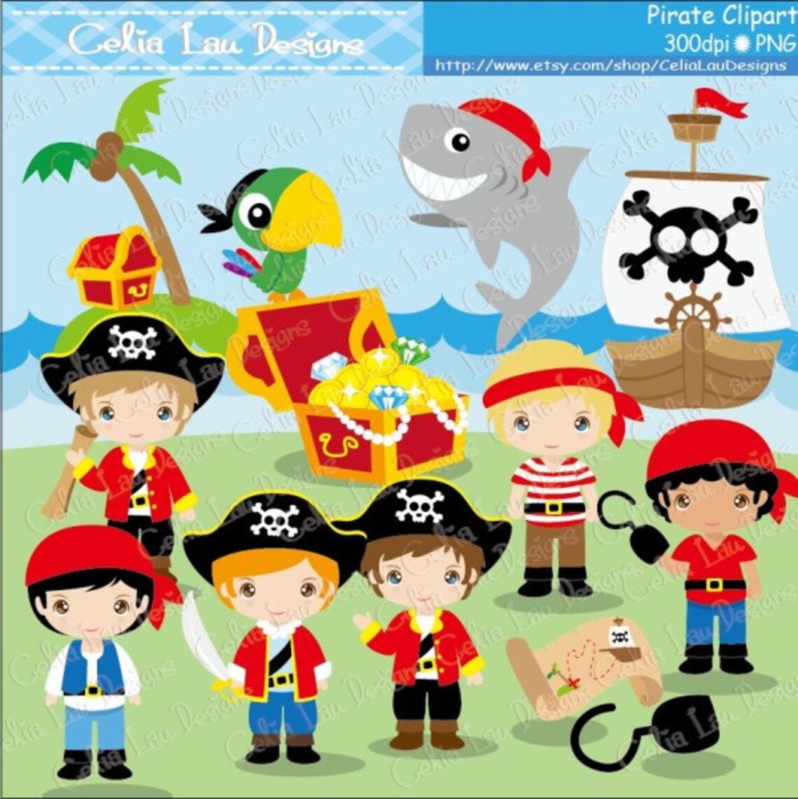 Pirate Clipart/ Cute Pirate Clip Art and Digital Paper - Etsy